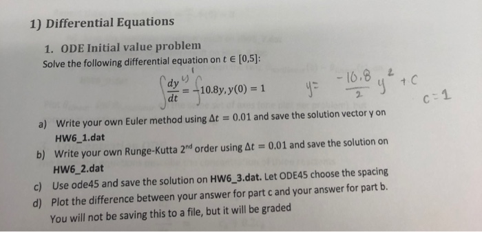 Solved 1) Differential Equations 1. ODE Initial value | Chegg.com