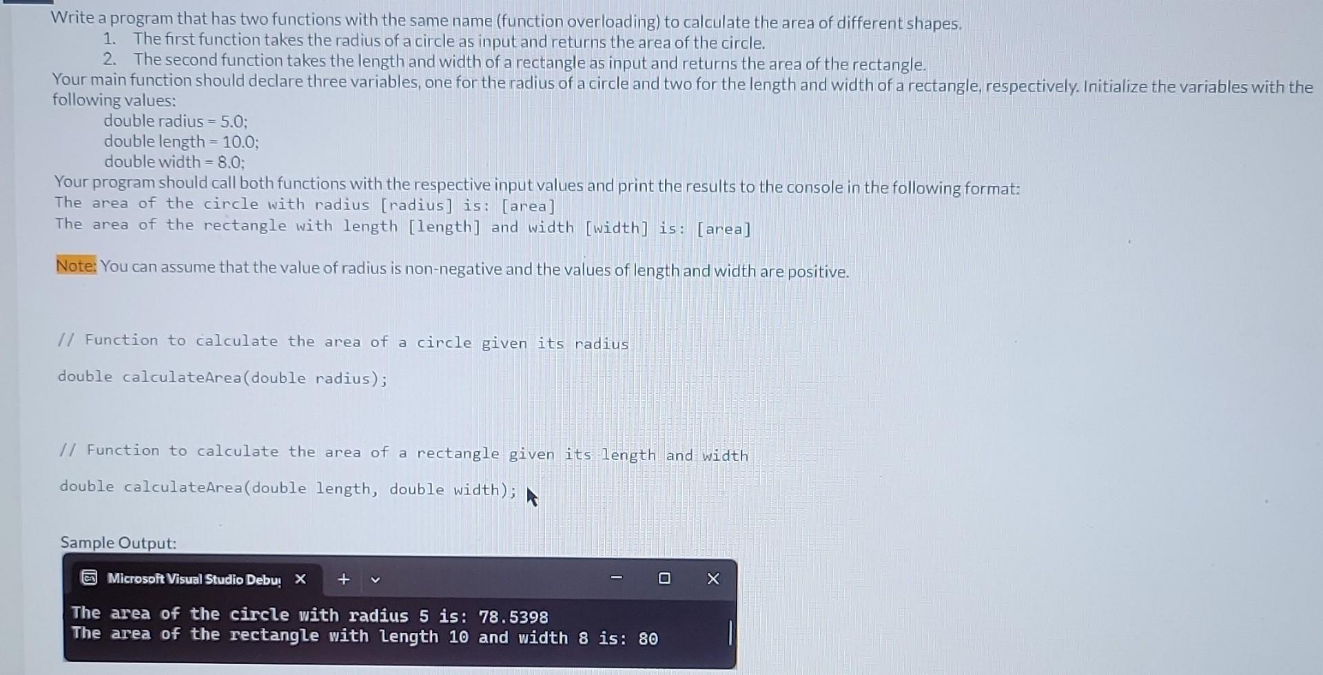 Write a program that has two functions with the same | Chegg.com