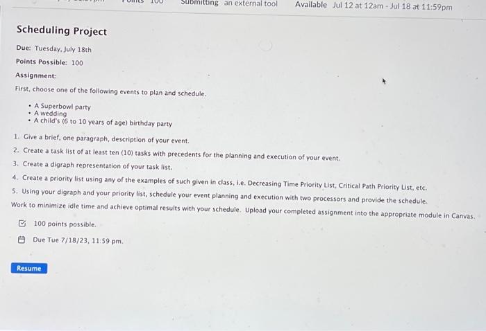 Solved Scheduling ProjectFirst, choose one of the following | Chegg.com