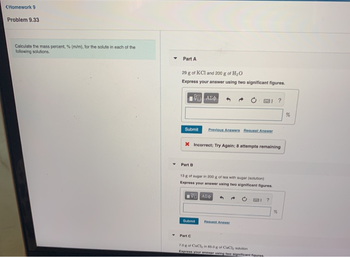 Solved (Homework 9 Problem 9.33 Calculate the mass percent, | Chegg.com
