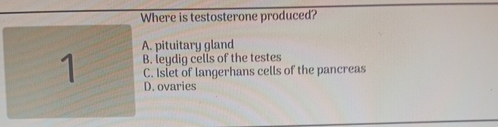 Solved Where is testosterone produced?A. ﻿pituitary glandB. | Chegg.com