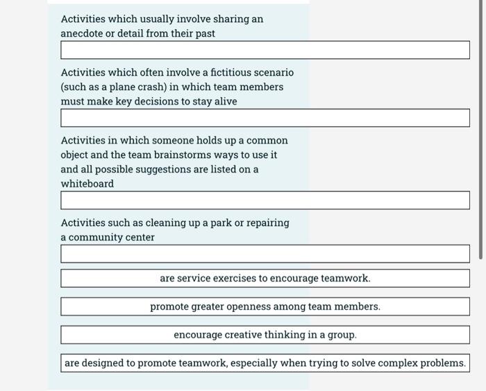 Activities which usually involve sharing an anecdote | Chegg.com