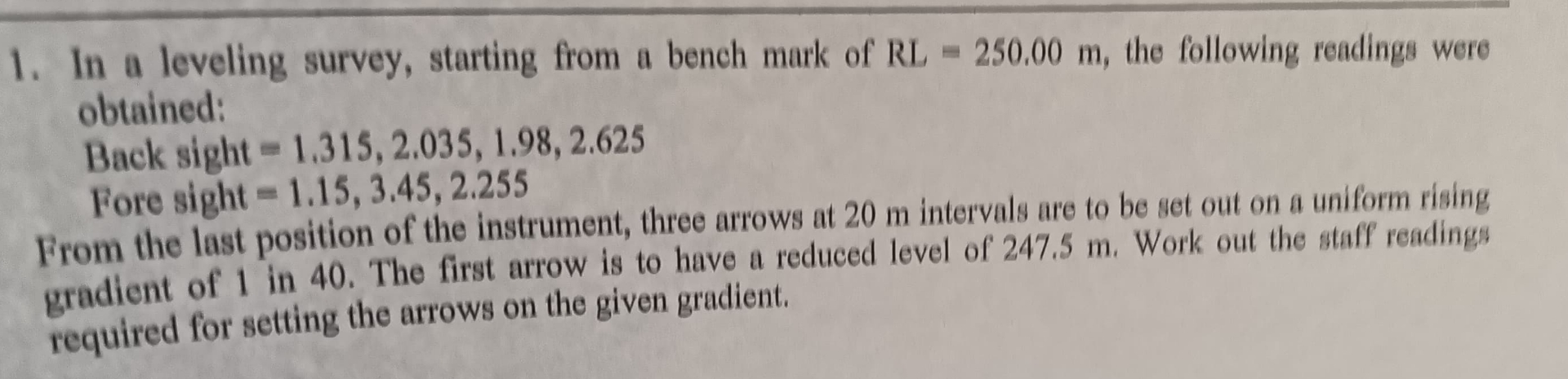 Solved In a leveling survey, starting from a bench mark of | Chegg.com