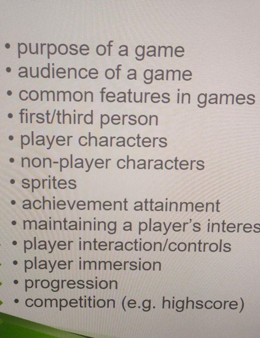 Solved • purpose of a game audience of a game • common | Chegg.com