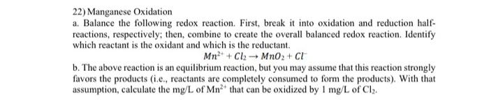 Solved 22) Manganese Oxidation a. Balance the following | Chegg.com