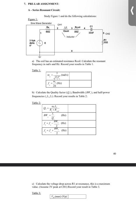 Solved 7. PRE-1.AB ASSIGNMENT: A-Series Resonant Circuit: | Chegg.com