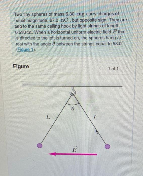 Solved Two tiny spheres of mass 6.30mg carry charges of | Chegg.com