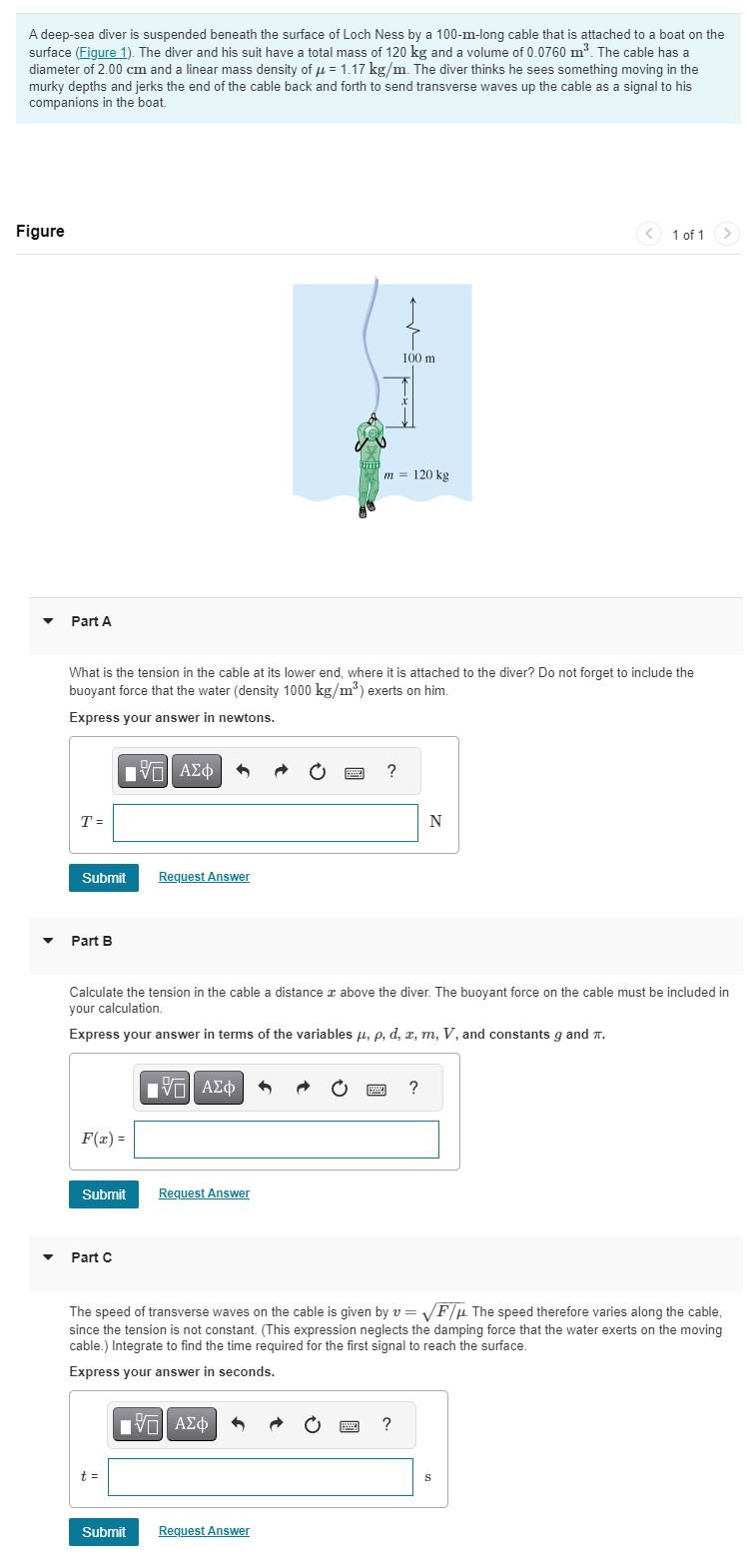 Solved A deep-sea diver is suspended beneath the surface of | Chegg.com
