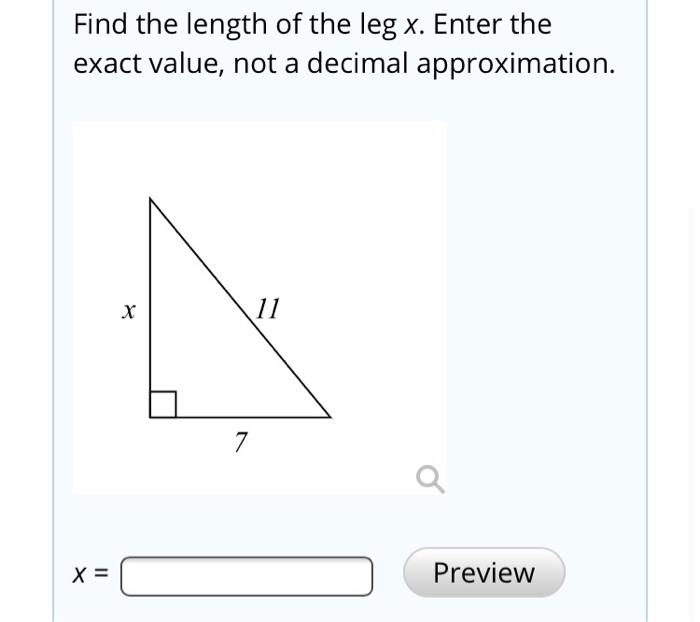Solved Find the length of the leg x. Enter the exact value, | Chegg.com