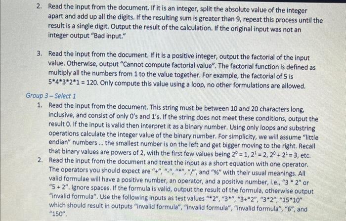 Solved Group 1 - Select 2 1. Read the input from the | Chegg.com