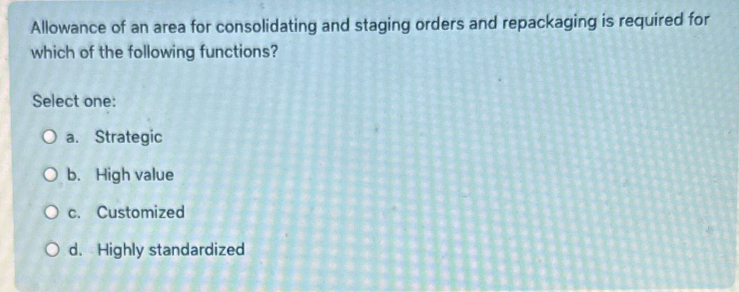 Solved Allowance of an area for consolidating and staging | Chegg.com