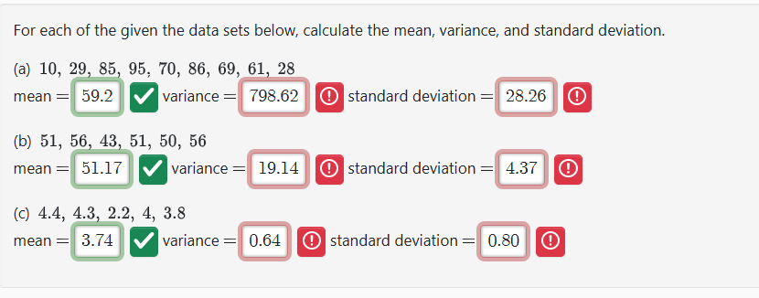 Solved For each of ﻿the given the data sets below, calculate | Chegg.com