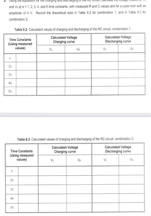 Solved and VR at τ=1,2,3,4, and 5 time constants, with | Chegg.com