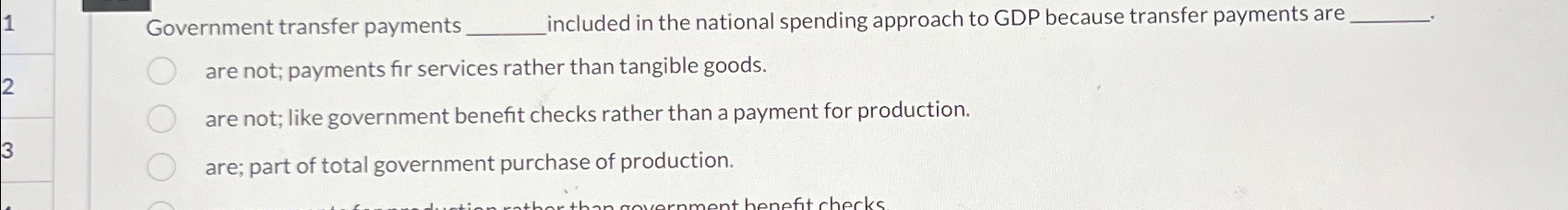 Solved Government transfer payments included in the national | Chegg.com