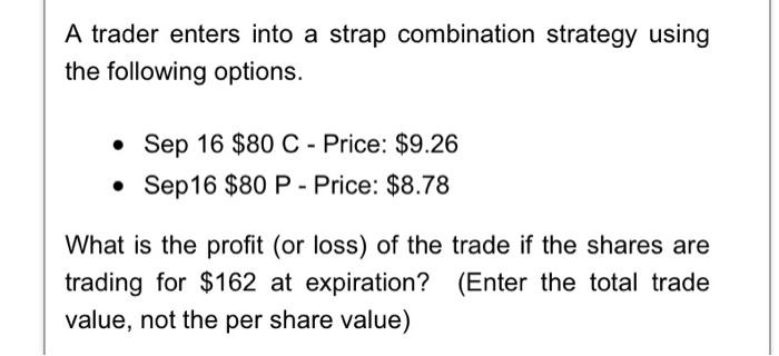 Solved A trader enters into a strap combination strategy | Chegg.com