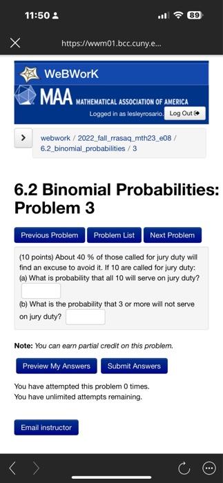 Solved 6.2 Binomial Probabilities: Problem 3 (10 points) | Chegg.com