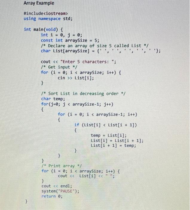 Solved Array Example #include using namespace std; int | Chegg.com