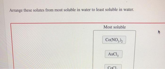 Solved Arrange these solutes from most soluble in water to | Chegg.com
