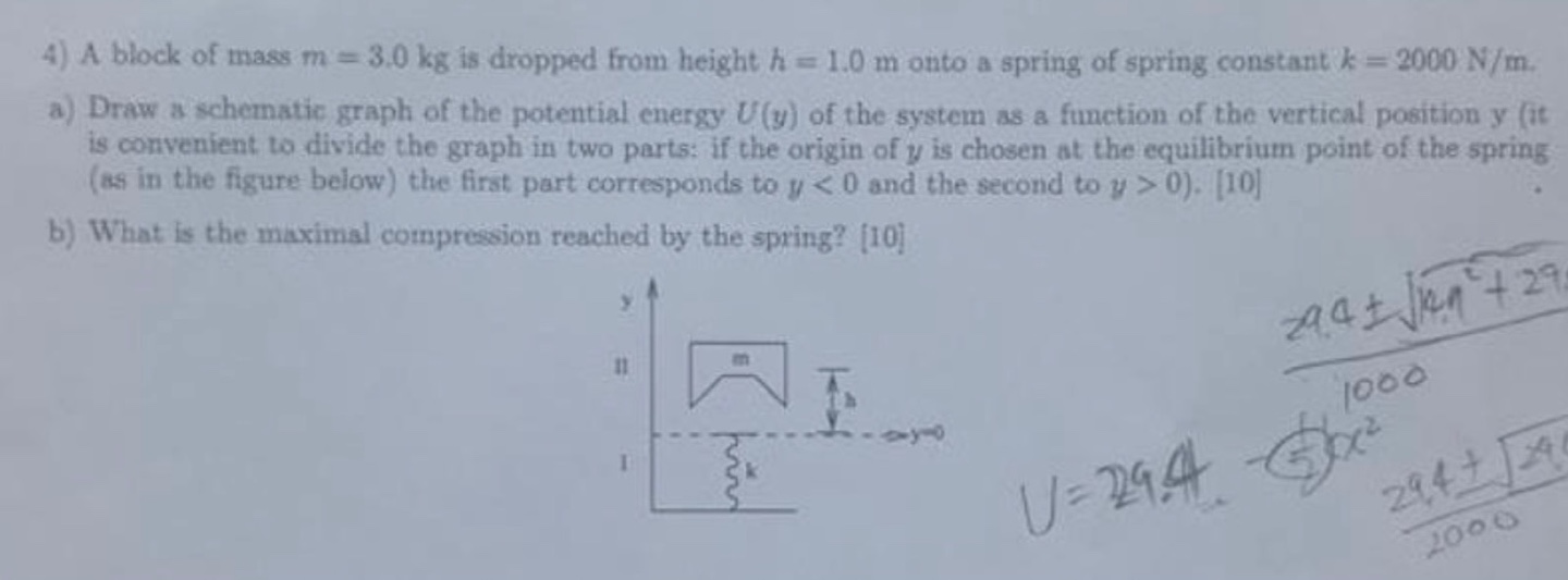 Solved A block of mass m=3.0kg ﻿is dropped from height | Chegg.com