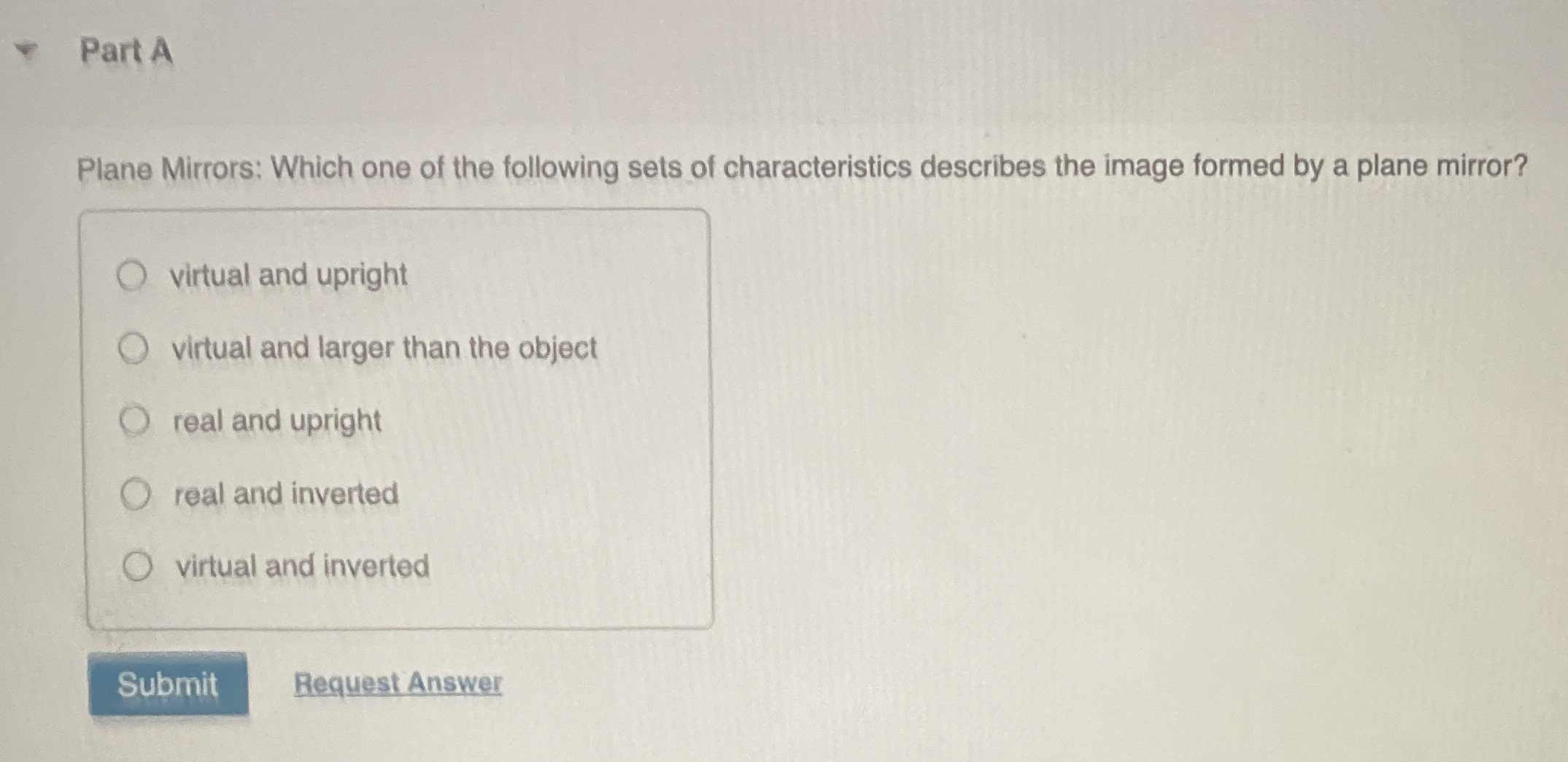 Solved Part APlane Mirrors: Which one of the following sets | Chegg.com