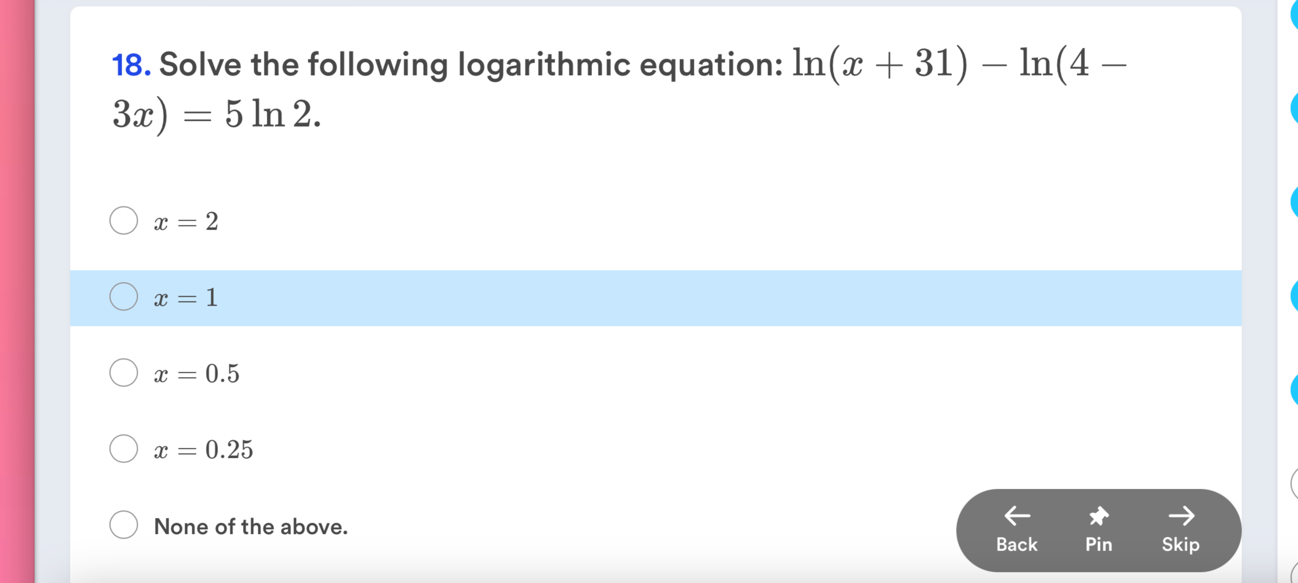 Solved Solve the following logarithmic equation: | Chegg.com