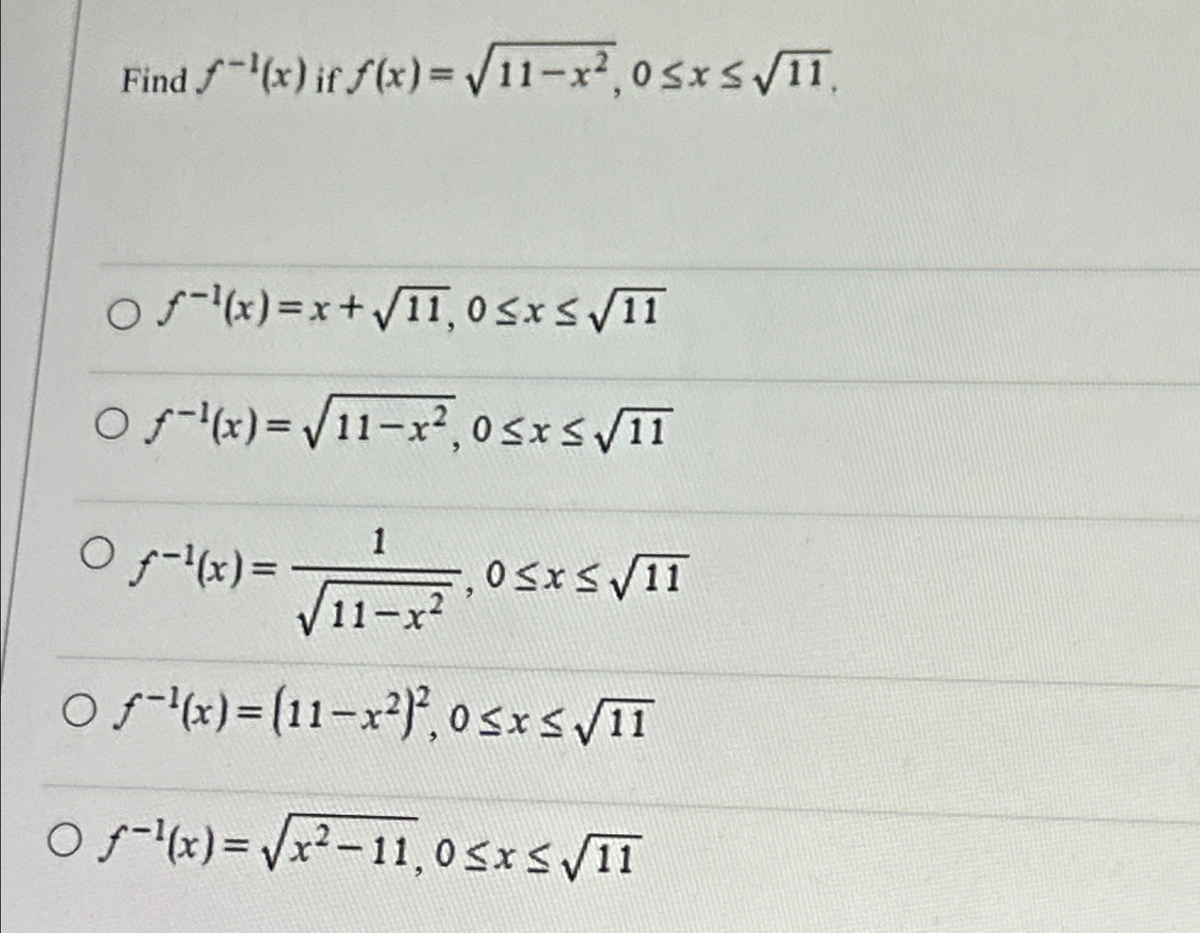 Solved Find f-1(x) ﻿if | Chegg.com