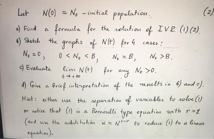 Solved 2) Consider the Verhulst (logistic) population medel | Chegg.com