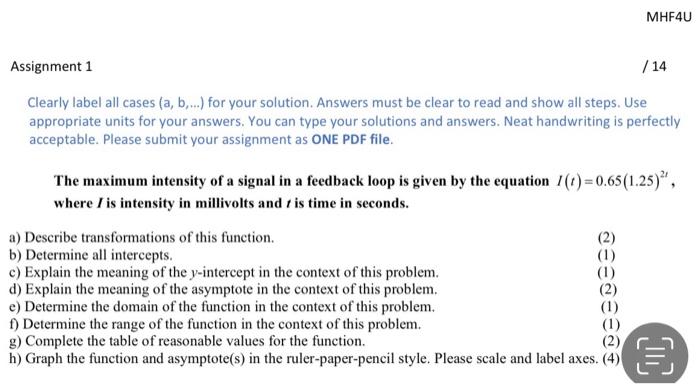 Solved MHF4U Assignment 1 /14 Clearly label all cases (a, | Chegg.com
