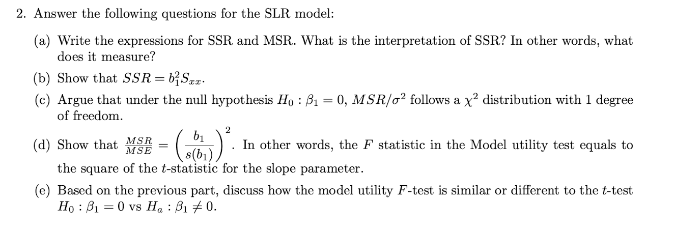 Solved Answer the following questions for the SLR | Chegg.com