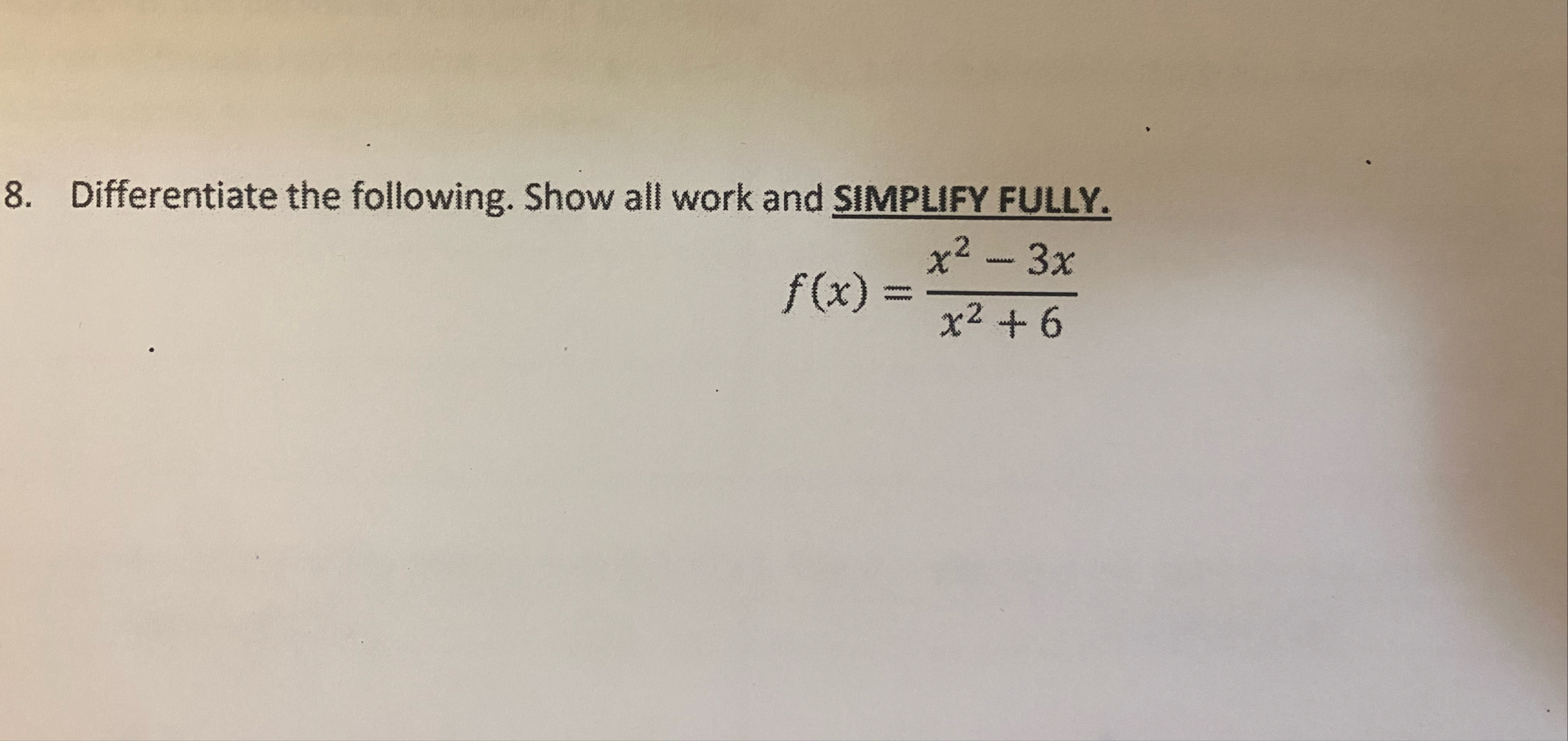Solved Differentiate the following. Show all work and | Chegg.com