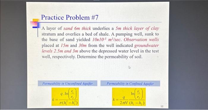 Solved A layer of sand 6m thick underlies a 5m thick layer | Chegg.com