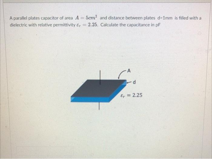 Solved A parallel plates capacitor of area A=5 cm2 and | Chegg.com