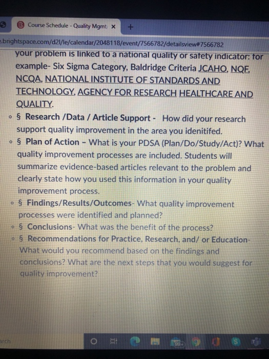 QUALITY IMPROVEMENT PROJECT: Students should study | Chegg.com