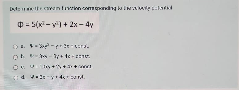 Solved Determine the stream function corresponding to the | Chegg.com