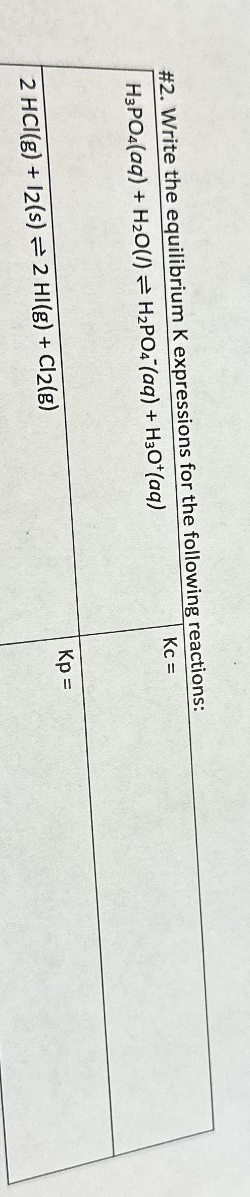 Solved #2. ﻿Write the equilibrium K ﻿expressions for the | Chegg.com