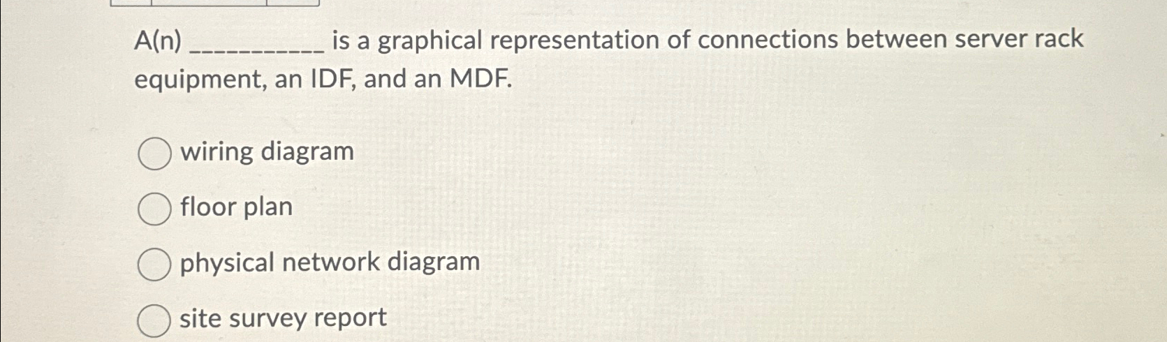 Solved A(n) ﻿is a graphical representation of connections | Chegg.com
