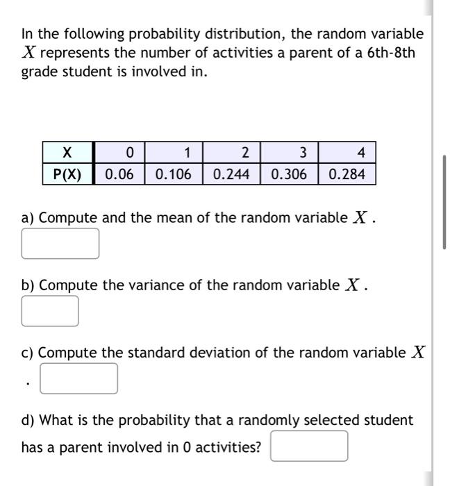 Solved In the following probability distribution, the random | Chegg.com