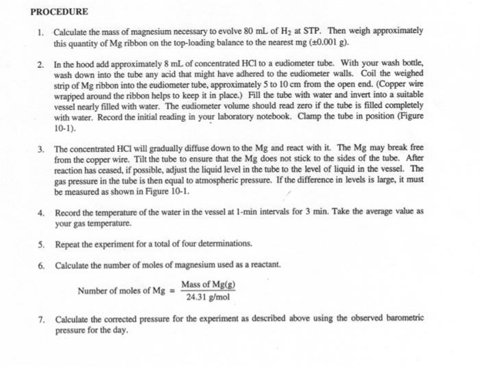 Solved 1. Calculate the mass of magnesium necessary to | Chegg.com
