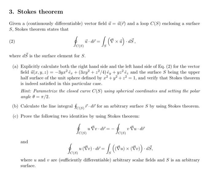Solved 3. Stokes theorem Given a (continuously | Chegg.com