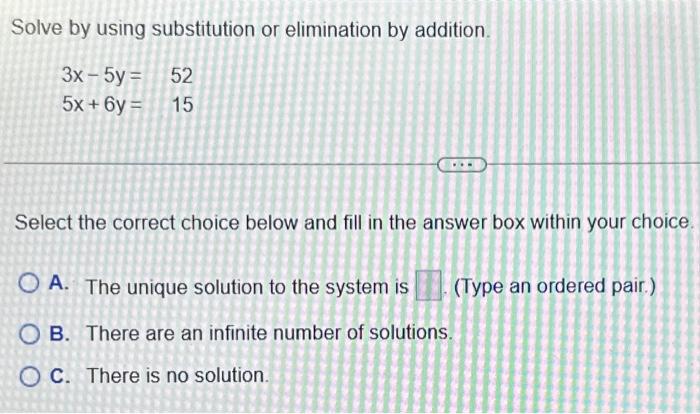 Solved Solve by using substitution or elimination by | Chegg.com