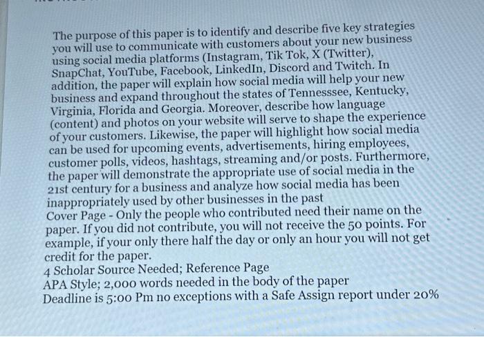 Solved The purpose of this paper is to identify and describe | Chegg.com