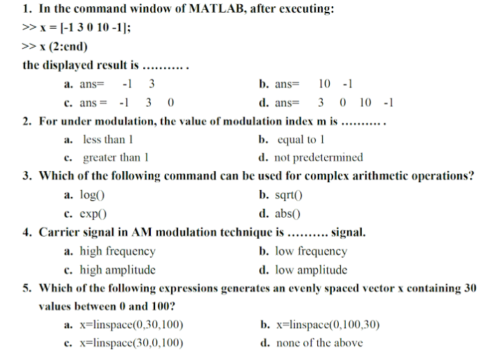 Solved 1. In the command window of MATLAB, after executing: | Chegg.com