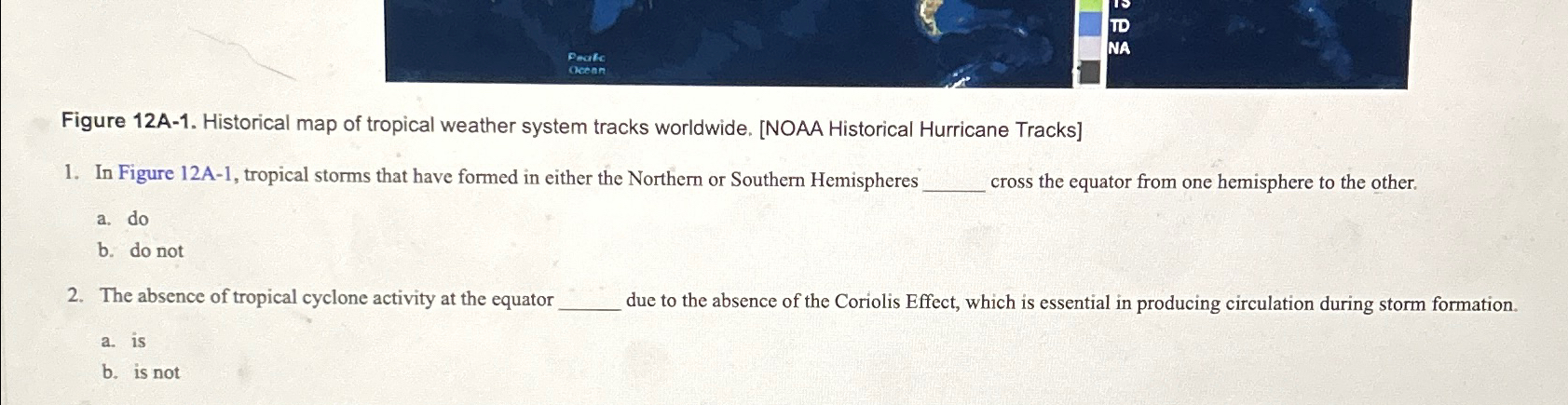 Solved Figure 12A-1. ﻿Historical map of tropical weather | Chegg.com