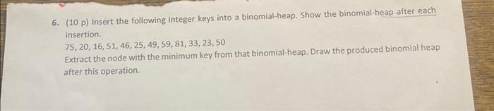 Solved 6. (10 p) Insert the following integer keys into a | Chegg.com