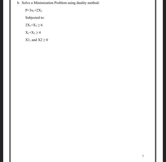 Solved b. Solve a Minimization Problem using duality method: | Chegg.com