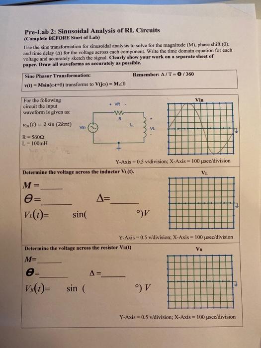 Solved Pre-Lab 2: Sinusoidal Analysis of RL Circuits | Chegg.com