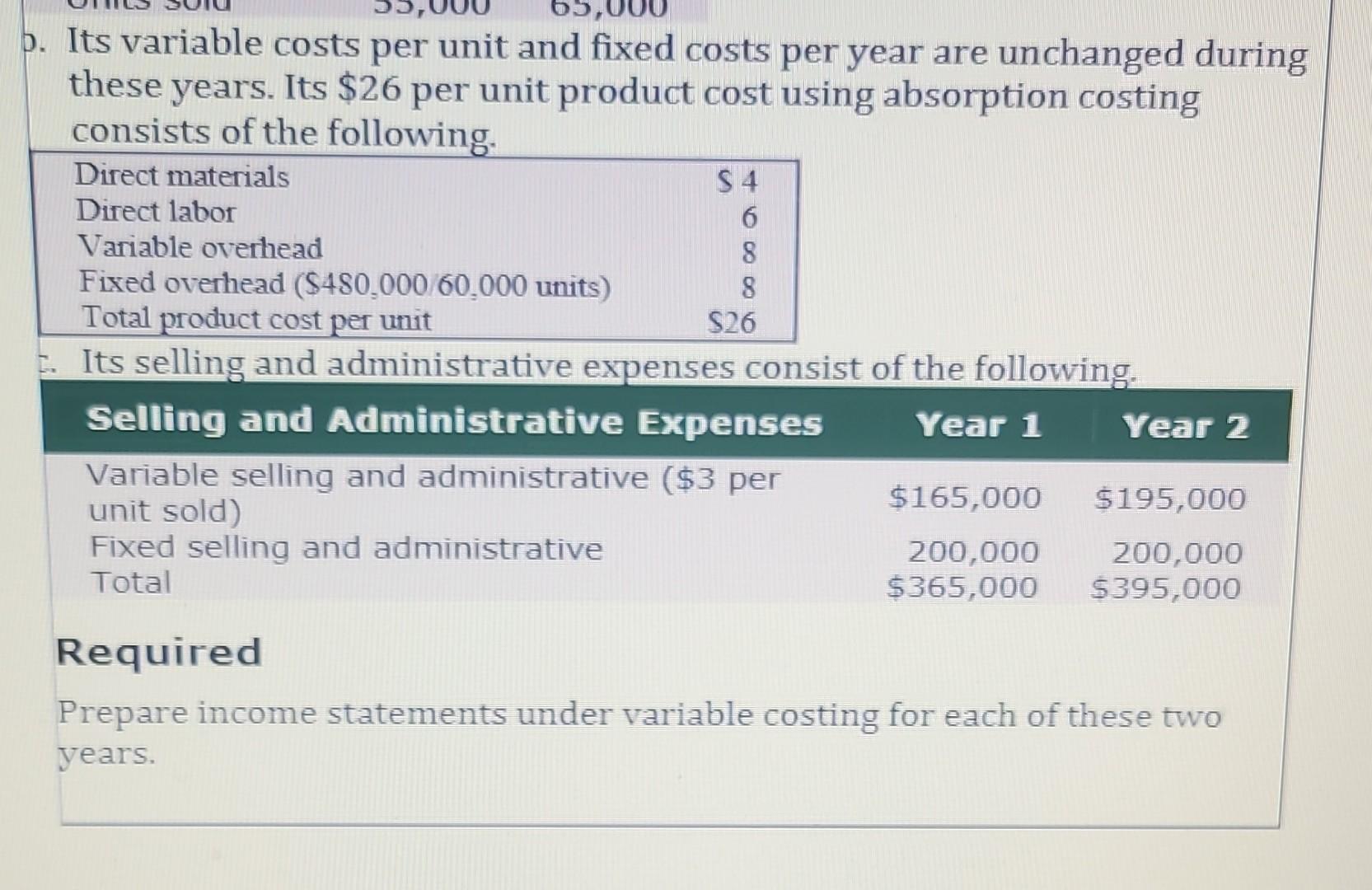 Solved Problem 19-1B Variable costing income statement for | Chegg.com