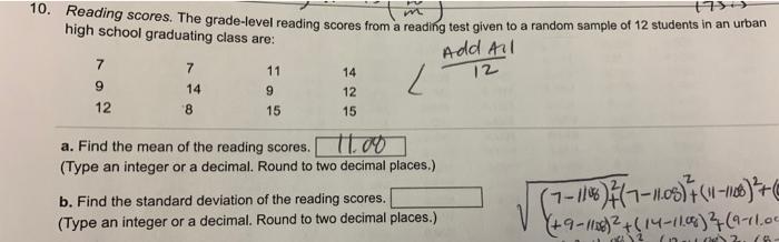 Solved Reading scores. The grade-level reading scores from a | Chegg.com
