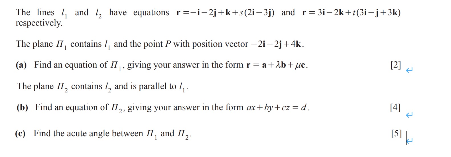 Solved The lines l1 ﻿and l2 ﻿have equations | Chegg.com