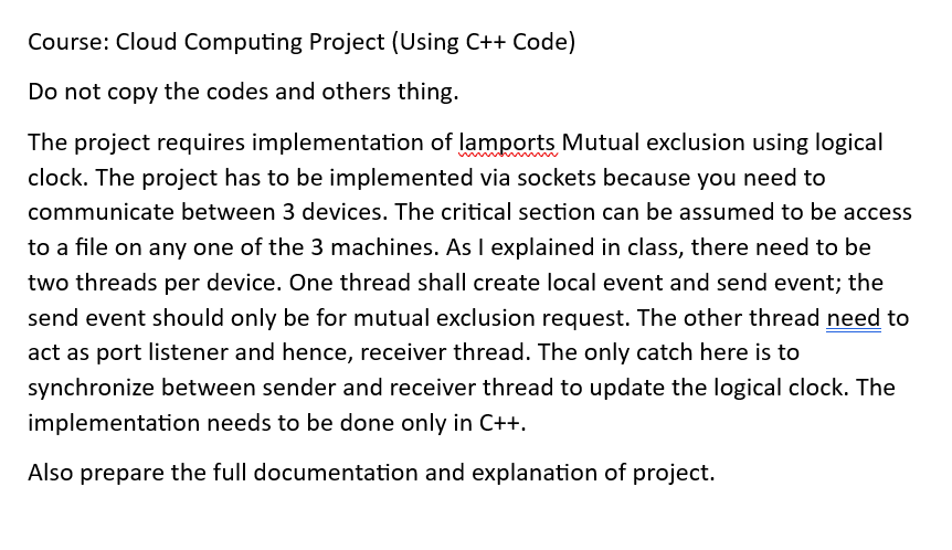 Solved Course: Cloud Computing Project (Using C++ ﻿Code)Do | Chegg.com